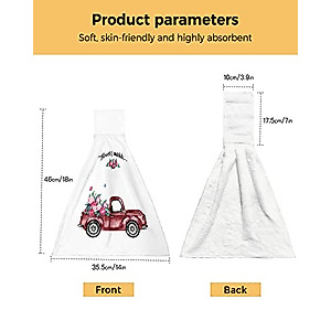 Hanging Hand Towels Kitchen Towel Spring Red Car with Flowers and Green Leaves Bathroom Hand Towels with Loop Tie Towels Soft,Absorbent Tea Bar Towels,2pcs