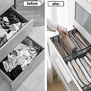 EZBOHO 5Pcs Pants Organizer for Closet Foldable Sock Drawer Organizer Wardrobe Cloth Storage Box Fabric Clothing Drawer Dividers for Pants Socks Underwear Ties(Grey, 7/24)