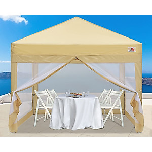 ABCCANOPY 10x10 Commercial Pop up Canopy Tent with Mesh Walls, Beige