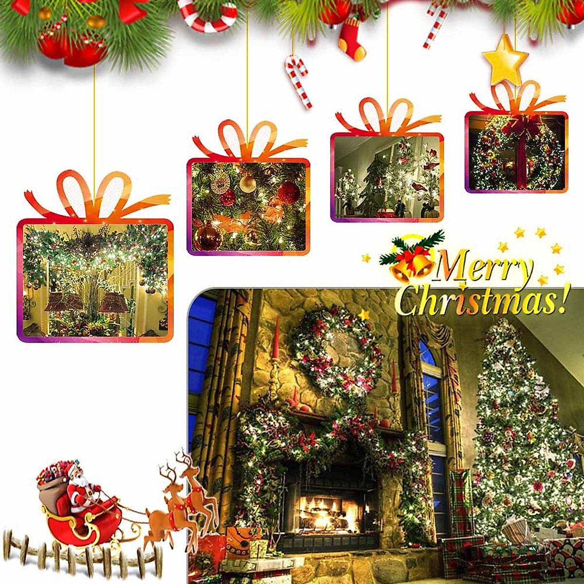 Qedertek 4 Pack Solar String Lights, 72ft 200 LED Solar Lights Outdoor with 8 Lighting Modes Waterproof for Home, Patio, Lawn, Garden, Christmas, Wedding, Party and Holiday Decorations(Cool White)