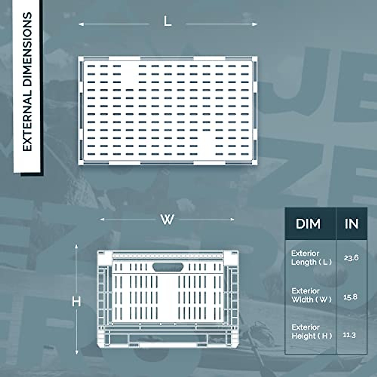 JEZERO Stackable, Collapsible Professional Storage Crate: Grated Wall Utility Storage Baskets for Household Storage and Organization | Black, 23.6" x 15.8" x 11.3” (PN: CC28)