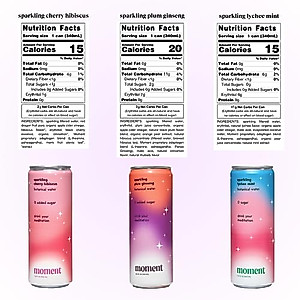 Moment Adaptogen Drink (Shark Tank) - SPARKLING Combo | Cherry Hibiscus, Lychee Mint, Plum Ginseng | L-Theanine & Ashwagandha for Calm & Clarity | 0 Added Sugar, 0 Caffeine, 0 Alcohol | 12-pack