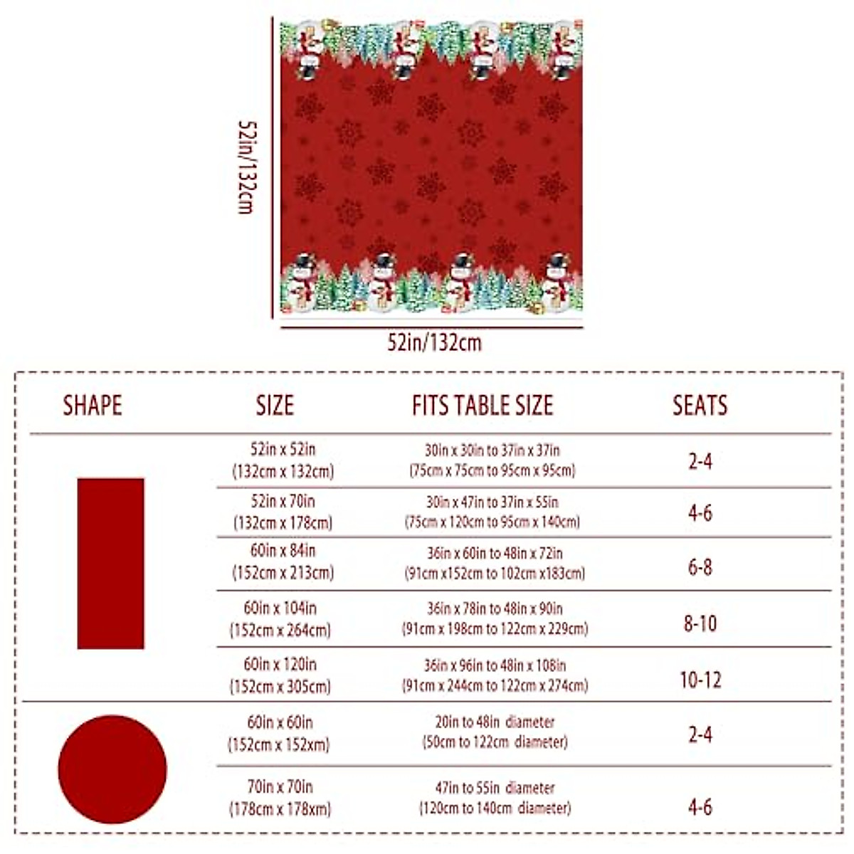 ARIDUR Square Christmas Tablecloth 52x52 Inch with Snowman and Snowflake Patterns,Red Jacquard Damask Fabric Table Cloth for Holiday Decoration and Winter