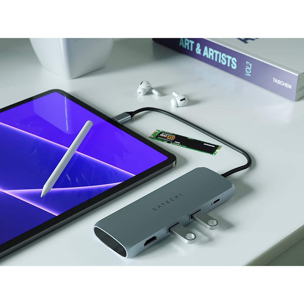 Satechi USB C Hub Hybrid Multiport Adapter, fits M.2 SATA SSD, 4K HDMI, 100W USB C PD Charging, 2 USB-A, for MacBook Pro/Air M1 M2 M3, Dell, HP, Surface, Lenovo - Space Gray