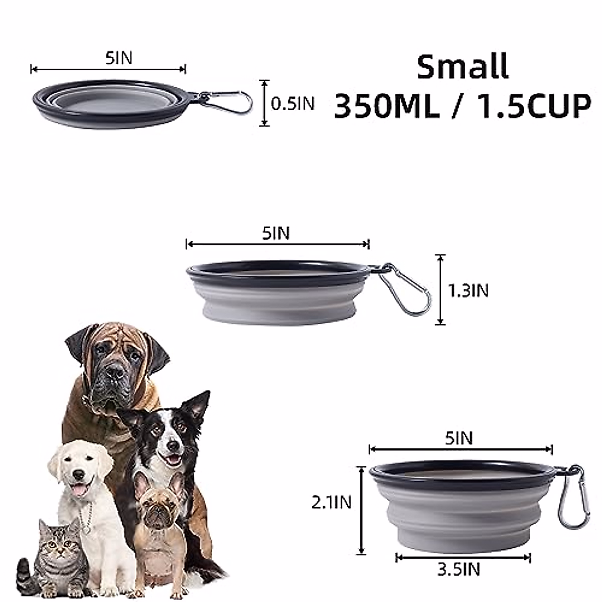 COLLAPSIBLE Dog Bowl 2 Pack Dog Travel Collapsible Bowls, Dog Portable Pet Water Bowl for Outdoors Camping Walking (Small)