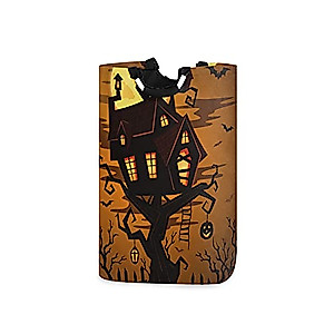 xigua Halloween Mystic Spooky Forest Castle Laundry Hamper, Large Laundry Baskets Foldable Clothes Tote with Handles Storage Bag for Family Dormitory Laundry Bathroom Closet Kids Room