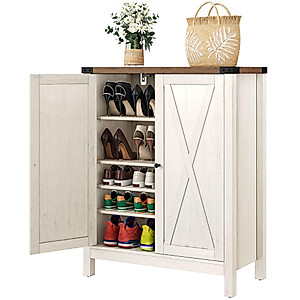 YITAHOME Shoe Cabinet with Doors, Farmhouse 5-Tier Shoe Storage Cabinet for Entryway, Large Capacity Wooden Shoes Rack Organizer for Entryway/Hallway/Closet, Beige