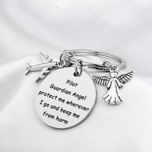 FUSTMW Pilot Gifts Keychain Guardian Angel Gifts Pilot Aviation Gifts Pilot Student Gifts Pilot to be Gifts Aviation Keychain (Silver)