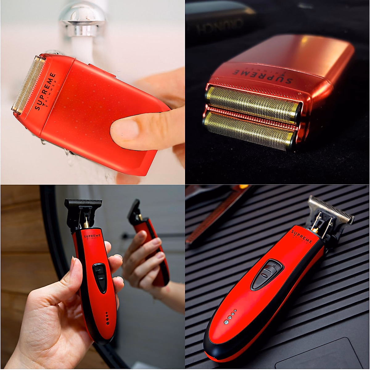 Supreme Trimmer 2-in-1 DLC T-Shaper Trimmer & Crunch Foil Shaver | STF602 Electric Razor & ST5215 Beard Trimmer Barber Haircut Kit | Red