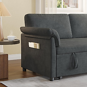 ONBRILL 60" Convertible Sofa Bed, 3 in 1 Loveseat Sleeper Sofa Couch Bed with Pull-Out Bed, Chenille Pull Out Sofa Bed w/Adjustable Backrest, Side Pockets, Black Small Couches for Living Room, Bedroom