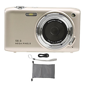 Digital Camera, 58MP 4K Digital Camera with 16X Zoom, 2.88 Inch HD Screen, Timed Photography, AF Autofocus, Portable Camera for Christmas Birthday Gifts (Gold)
