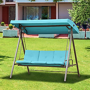 Aoodor 2 in 1 Patio Porch Swing Bed Olefin Fabric Fade Resistant Outdoor Converting Adjustable Canopy, Weather Resistant Glider with Removable 3 Seater - Teal
