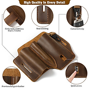 Jack&Chris Leather EDC Multitool Sheath for Belt, EDC Belt Organizer for Leatherman Tools, EDC Pocket Organizer for Men with Pen Holder, Key Fob, Flashlight Sheath, Brown, JC302-8