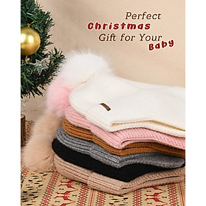 Toddler Baby Winter Hat Warm Fleece Lined Knit Kids Hat with Earflap Infant Newborn Pom Pom Beanie Knit Cap Girls Boys