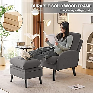 SENYUN Accent Chair with Ottoman, Comfy Living Room Chair and Storage Ottoman Set, Adjustable Extra-Thick Padded Backrest & Side Pocket, Lazy Sofa Chair for Bedroom