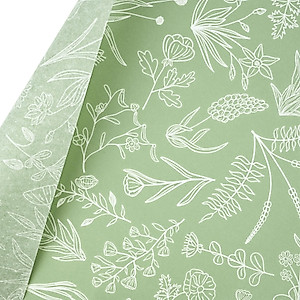 100 Sheets Sage Green Wildflowers Tissue Paper Green White Floral Printed Tissue Paper Botanical Decorative Tissue Paper for Green Boho Themed Baby Shower Wedding Birthday DIY Craft
