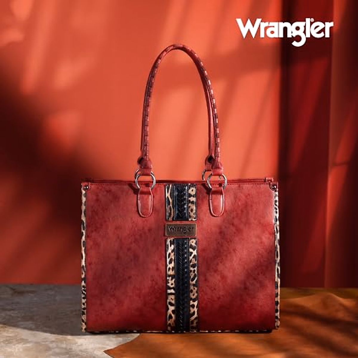 Wrangler Large Tote Bag for Women Western Purses for women Top Handle Handbgas for women Suede Purse Leopard Print Shoulder Bag WG83G-8317RD