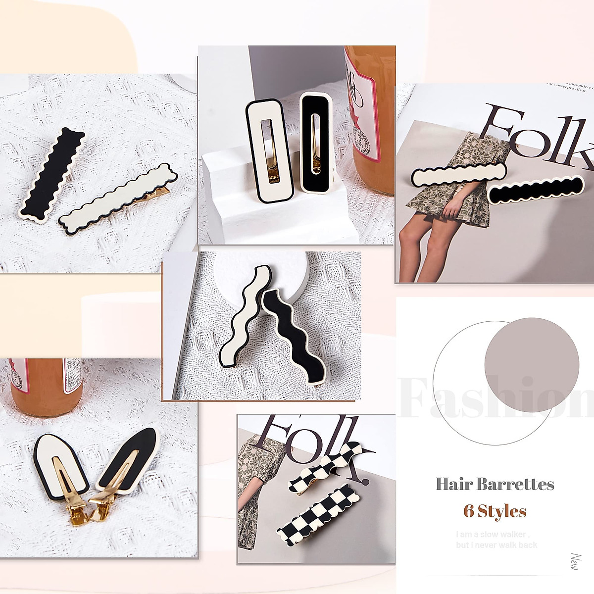 Fastat 12PCS No Bend Hair Clips Fashion Black And White Hair Clips Pretty Hair Pins For Women Hair AccessoriesAcrylic Hair Barrettes For Women With Thick Thin Hair