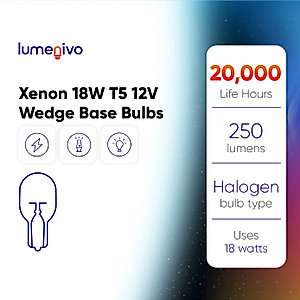 Lumenivo Xenon Light Bulb, 18W T5 12V Wedge Base, 20 Pack, 2800K Warm White, Ideal for Undercabinet Lighting and Malibu Landscape Lighting, 20,000 Hours, Clear