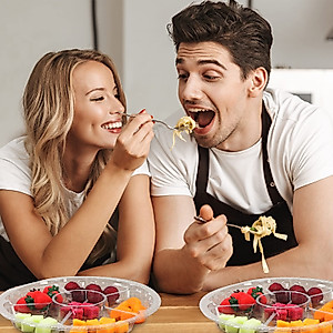 Patelai 32 Pcs Round Plastic Appetizer with Lid 10 Inch Veggie Fruit Serving Party Platter 6 Compartment Disposable Food Storage Divided Containers Supplies