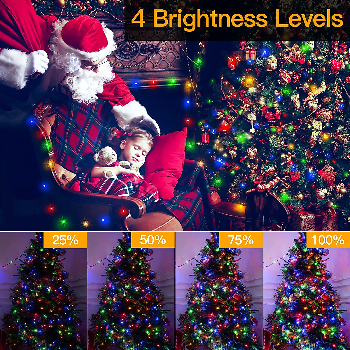 Ollny Christmas Lights 400LED 132FT, Plug-in Outside Tree Lights with Timer and 8 Modes, Remote Control Waterproof Dimmable Outdoor String Lights for House Yard Patio Xmas Decorations (Multicolored)