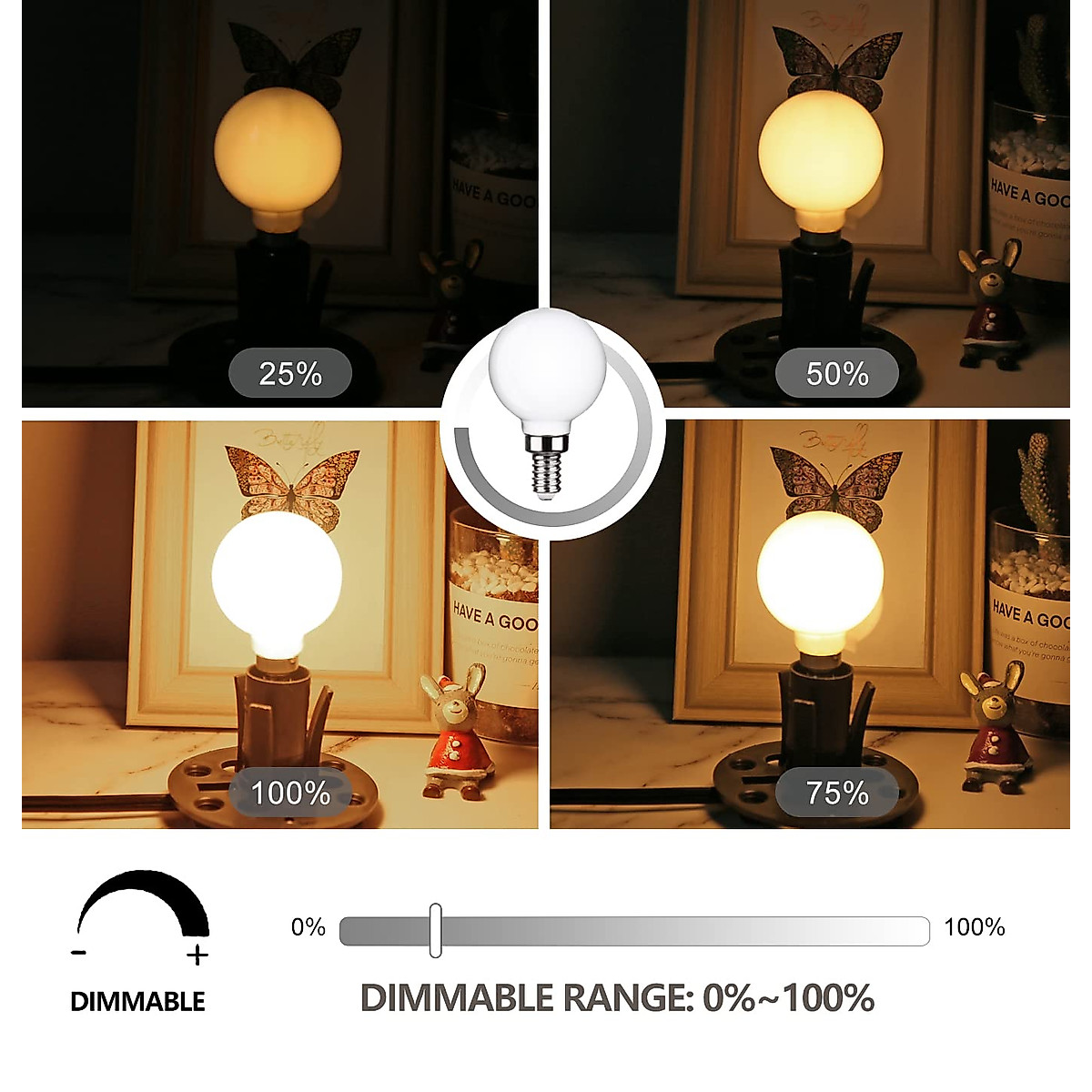 6 Pack G16.5 LED Ceiling Fan Light Bulbs, Dimmable LED Candelabra Bulb 4.5W Equivalent to 60W 500LM, E12 Chandelier LED Globe Bulbs for Chandelier,Vanity and Ceiling Fan Light Bulbs Milky Glass 2700K