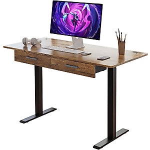 Our Modern Space 2-Drawer Height Adjustable 45" Electric Standing Desk - Upgraded Ultra Durable Home Office Large Rectangular Computer Table or Laptop Sit Stand Workstation - Maple