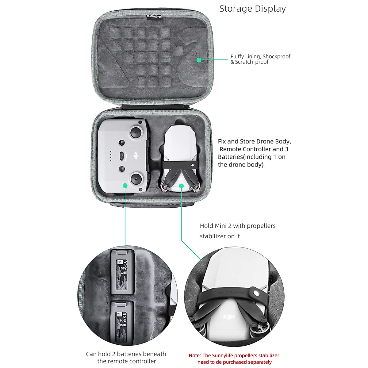 Anbee Mini 2 Carrying Case, Hard Shell Storage Bag Travel Box Compatible with DJI Mini 2 Drone