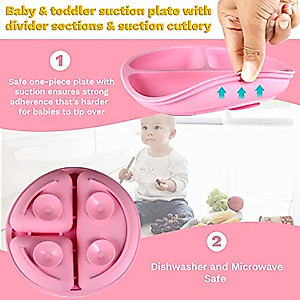 CHUPcheek Silicone Baby Feeding Set, Suction Plates for Baby, Adjustable Baby Bibs, Soft Spoon & Spork Suitable for Toddlers & Kids