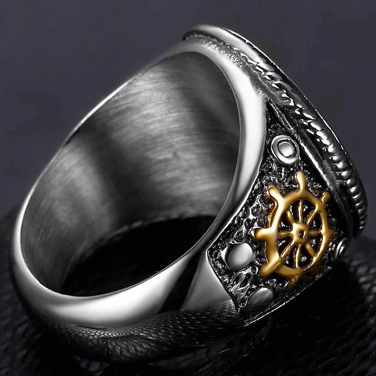 Jude Jewelers Stainless Steel Antique Vintage Skull Pirate Knife Death Halloween Cocktail Party Biker Ring (Silver Gold, 10)