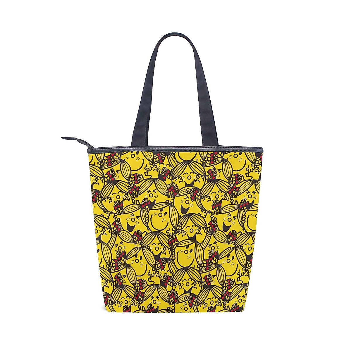 ALAZA Mr Men Little Miss Canvas Tote Bag for Women with Zipper Travel Work Cartoon Shopping Grocery Top Handle Purses Large Totes Reusable Handbags Cotton Shoulder Bags