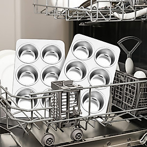 LIANYU Muffin Cupcake Pan Set of 2, Nonstick Muffin Pans Tin 6 Cups, Stainless Steel Dessert Muffin Top Pan Tray for Baking Oven, & Dishwasher Safe