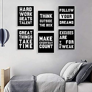 Homanga Motivational Wall Art Posters, Positive Office Decor Art Prints, Set of 6, Inspirational Quote Wall Art for Teens Living Room Office Classroom College Decoration, Canvas Posters 8x10 Inch Unframed