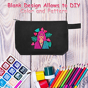 Weewooday 8 Pieces Canvas Cosmetic Bags Plain Makeup Pouch with Zipper Blank DIY Bags for Travel Toiletry Makeup Cosmetic Stationery (Black,11.8 x 7.48 x 2.76 Inches)