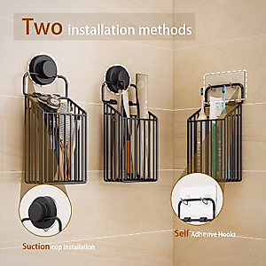 NiHome Hot Hair Tool Holder Basket, Versatile Storage for Curling Irons and Heat Tools with Suction Cup and Hook Installation, Sturdy Iron Multifunctional Use for Bathroom Countertop Organization