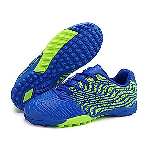starmerx Boys Girls Turf Soccer Cleats Kids Athletic Soccer Shoes Lace Up Cleats (13,Blue)