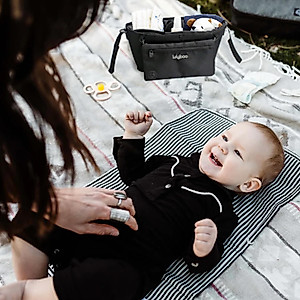 Lulyboo Universal Baby Stroller Organizer with Clip On Removable Wallet, Pockets for Drinks, Toys, Keys Gray/Black