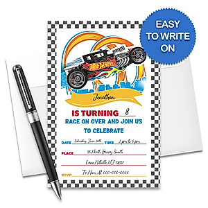 20 Hot Cars Birthday Party Invitations Cards with Envelopes 4"x6" - Red Hot Race Car Themed Birthday Party Supplies, Wheels Party Invitations, Decorations, Favors for Boys Girls Kids Teens. (044)