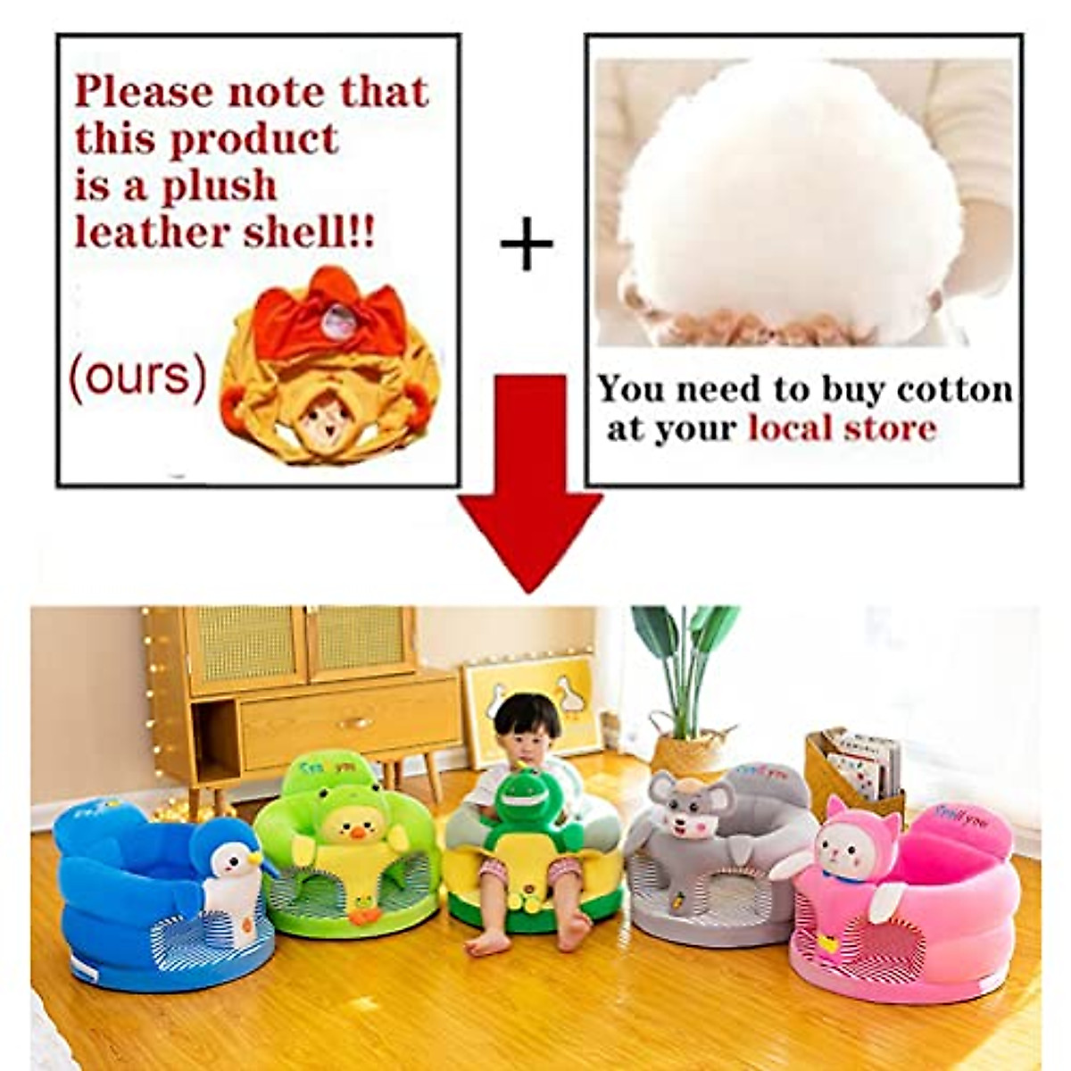 Eyomii 1 Pcs Baby Sitting Chair Cover Animal Shaped Kids Learning Sitting Chair Cover Support Sofa Infant Plush Seats Baby Sofa Seat Cover for Toddlers.(Only Cover)