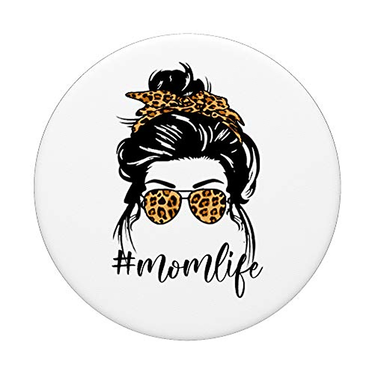 Classy Mom Life with Messy Bun& Leopard Bandana PopSockets PopGrip: Swappable Grip for Phones & Tablets