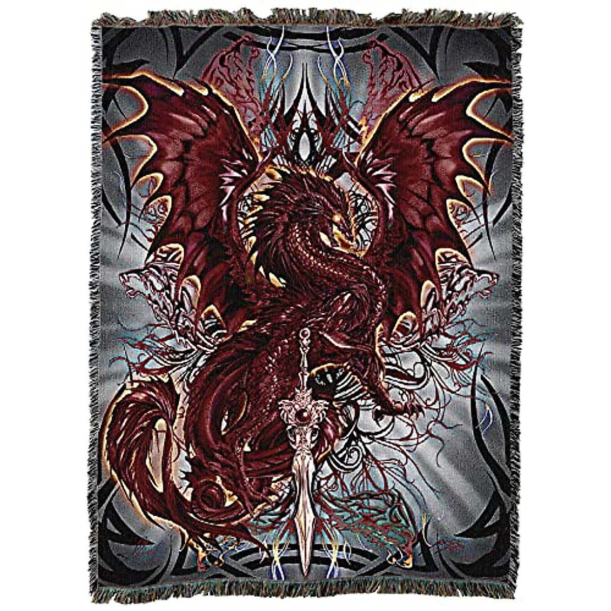 Pure Country Weavers Blood Blade Fantasy Dragon Blanket by Ruth Thompson - Gift Dragon Fantasy Tapestry Throw Woven from Cotton - Made in The USA (72x54)