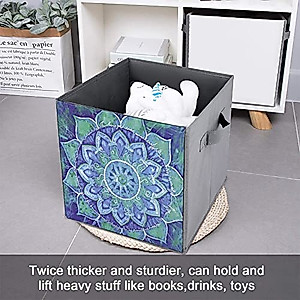 Watercolor Ethnic Flower Foldable Storage Bins Printd Fabric Cube Baskets Boxes with Handles for Clothes Toys, 11x11x11