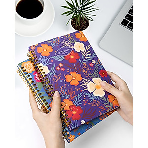 Spiral Notebooks 5 Subject 5-Pack College Ruled Hardcover with Removable Dividers 160 Pages/80 Sheets Each, A5(8.5 "x 5.7") Cute Blooming Floral, for Students Office Business Diary Book