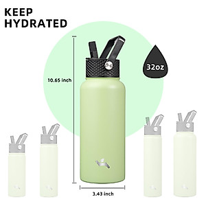 Konokyo Insulated Water Bottle with Straw,32oz 3 Lids Metal Bottles Stainless Steel Water Flask,Macaron Green