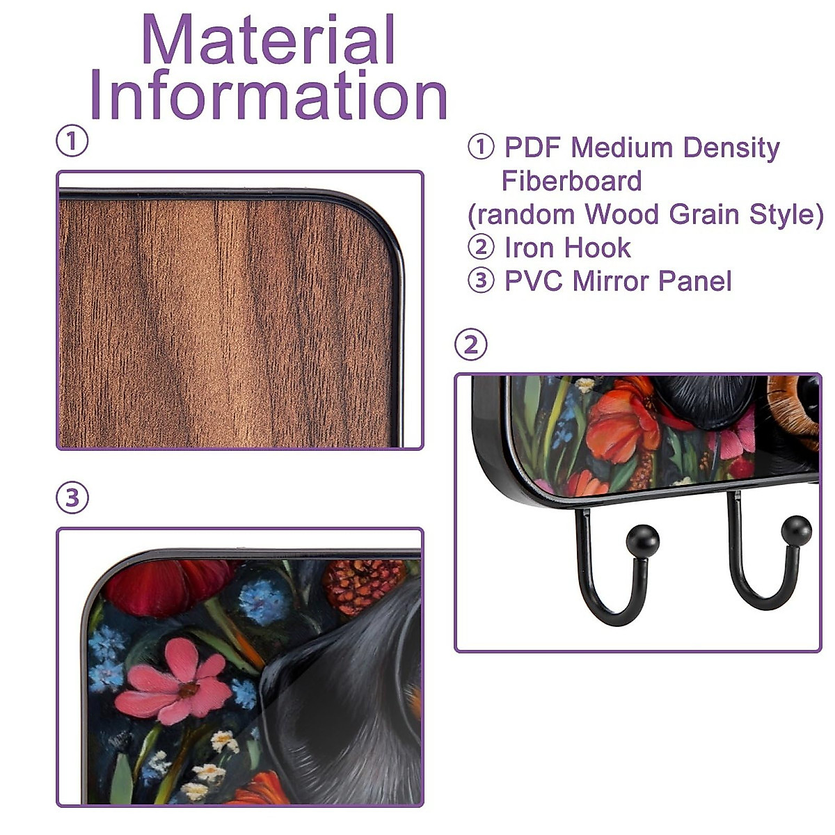 Dragon Sword Coat Rack Wall Mounted, 4 Tri Hooks for Hanging Coats,Wall Coat Hanger, Decorative Iron Hooks for Coat Hat Towel, Bathroom Kitchen (Retro Flowers Dachshund)