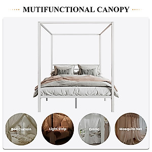 SHA CERLIN Metal Canopy Bed Frame Full Size/Mattress Foundation with Metal Slats Support/No Box Spring Needed/Easy Assembly/White