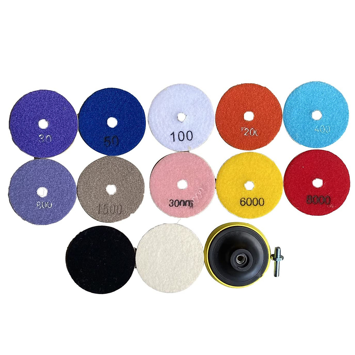 Diamond Polishing Pads 4 Inch 10 Packs 3/8"-11 Backer Pad Granite Polishing Kit Marble Polishing Kit Diamond Sanding Pads Granite Polishing Pads Concrete Polishing Pads Tile Polishing Pads For Grinder