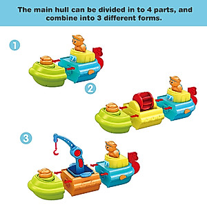 FUN LITTLE TOYS Baby Bath Toys, 7 PCs Toy Boats Include One Big Wind Up Bath Boat and 6 Bath Squirters Toy Boats, Birthday Gifts for Boys & Girls