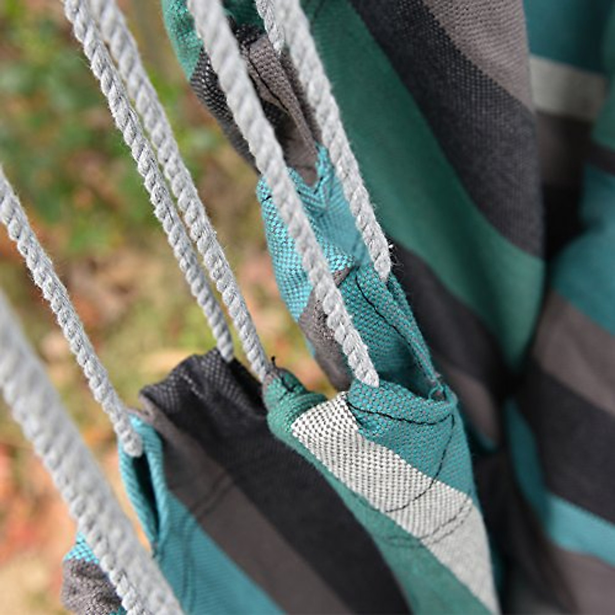 Prime Garden Comfort Cotton Hanging Hammock Chair, Rope Swing Chair with 2 Cushions for Indoor or Outdoor - Max. 275 Lbs (Green Stripe)