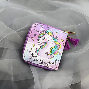 MayeBridge Cute Rainbow Unicorn Wallet for Gilrs Christmas Gift Unicorn Coin Purse Women’s Printed Zip Around Wallet Girls Christmas Gift(Purple unicorn0514)